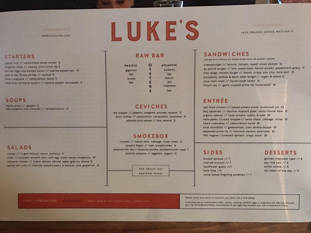 Menu at Luke's Kitchen and Bar, Maitland