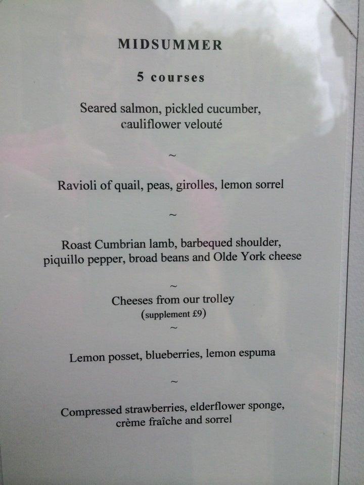 Menu at Midsummer House pub & bar, Cambridge, Midsummer Common