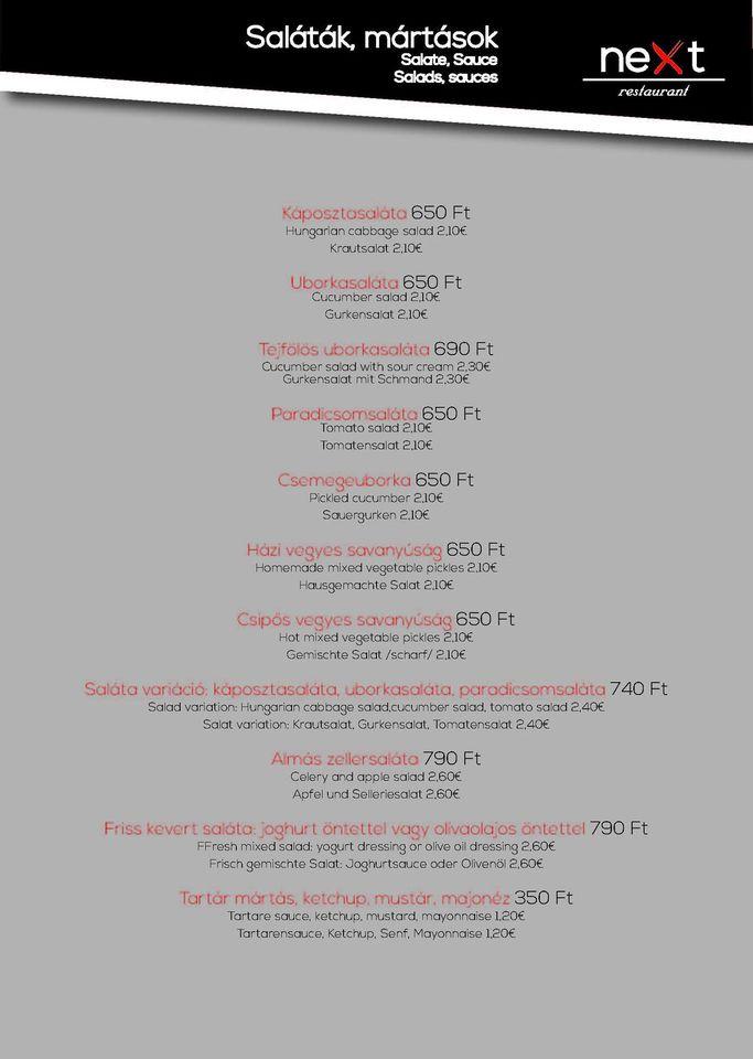 Menu at NEXT Restaurant, Esztergom, Batthyány Lajos u. 1