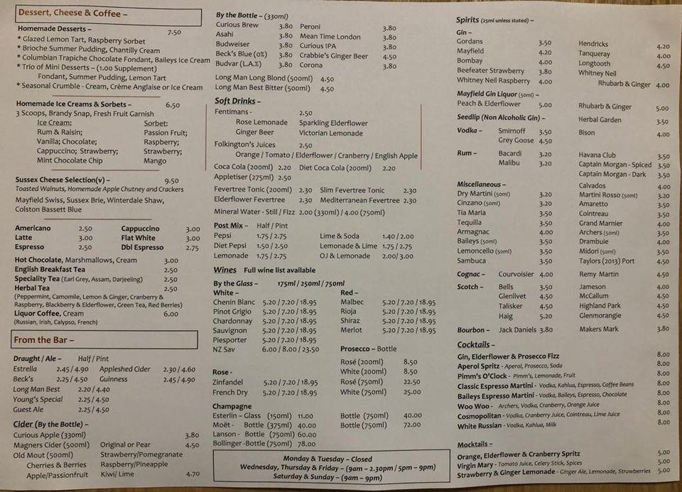 Menu at The Middle House pub & bar, Mayfield