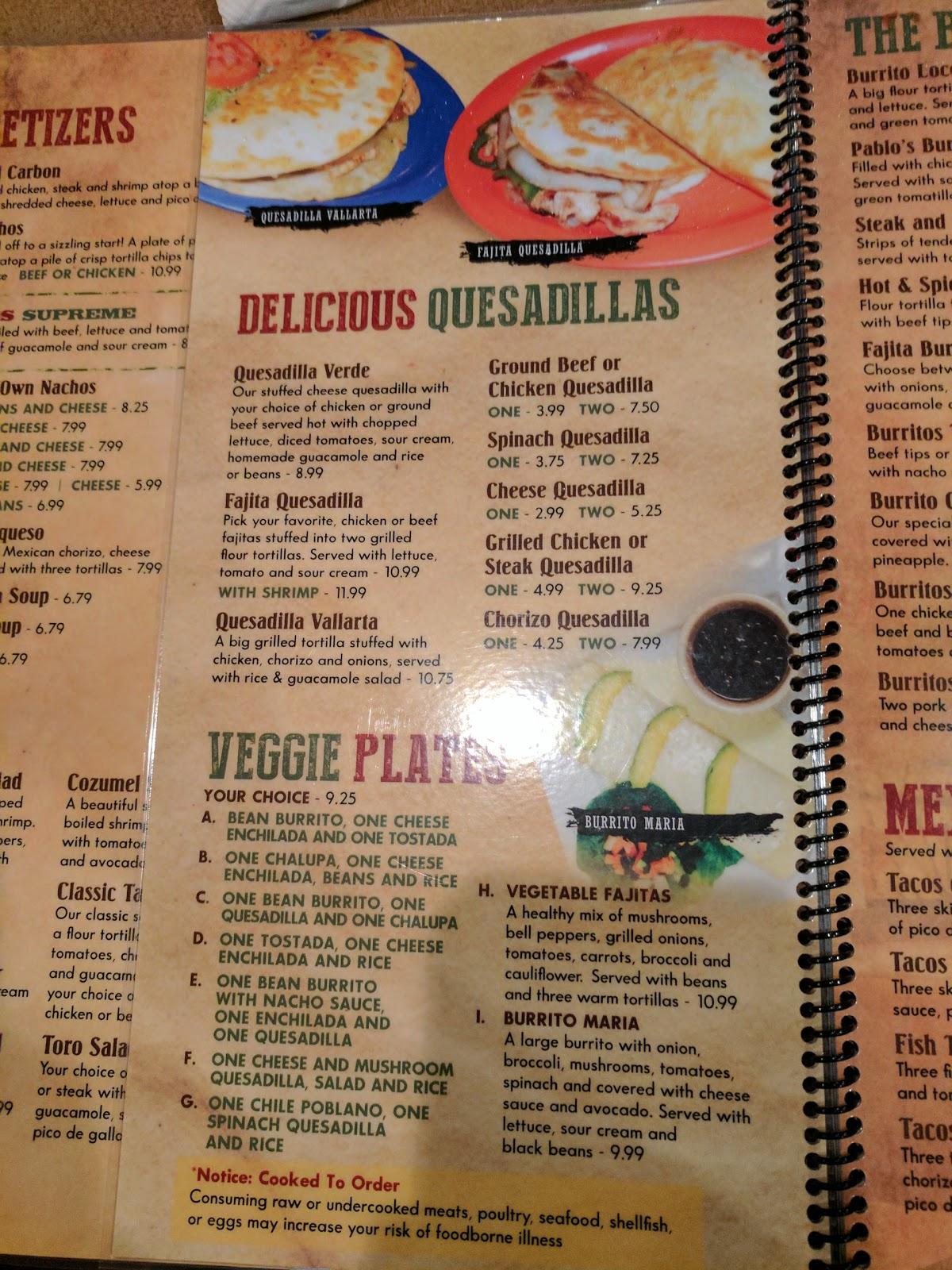 Menu at The Toros restaurant, Westfield, North Gray Rd