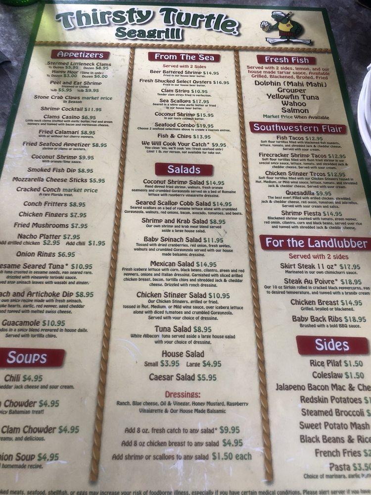 Menu at Thirsty Turtle Seagrill restaurant, Port St. Lucie