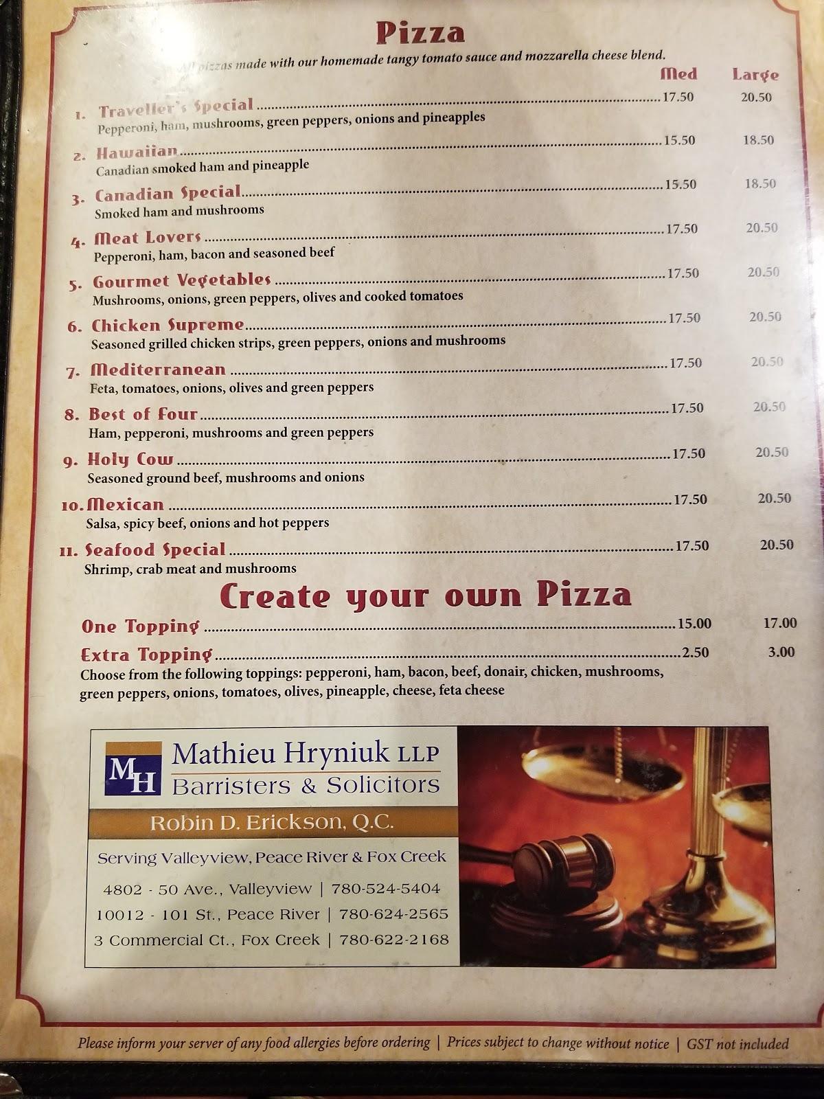 Menu at Travellers Restaurant - Valleyview, Valleyview
