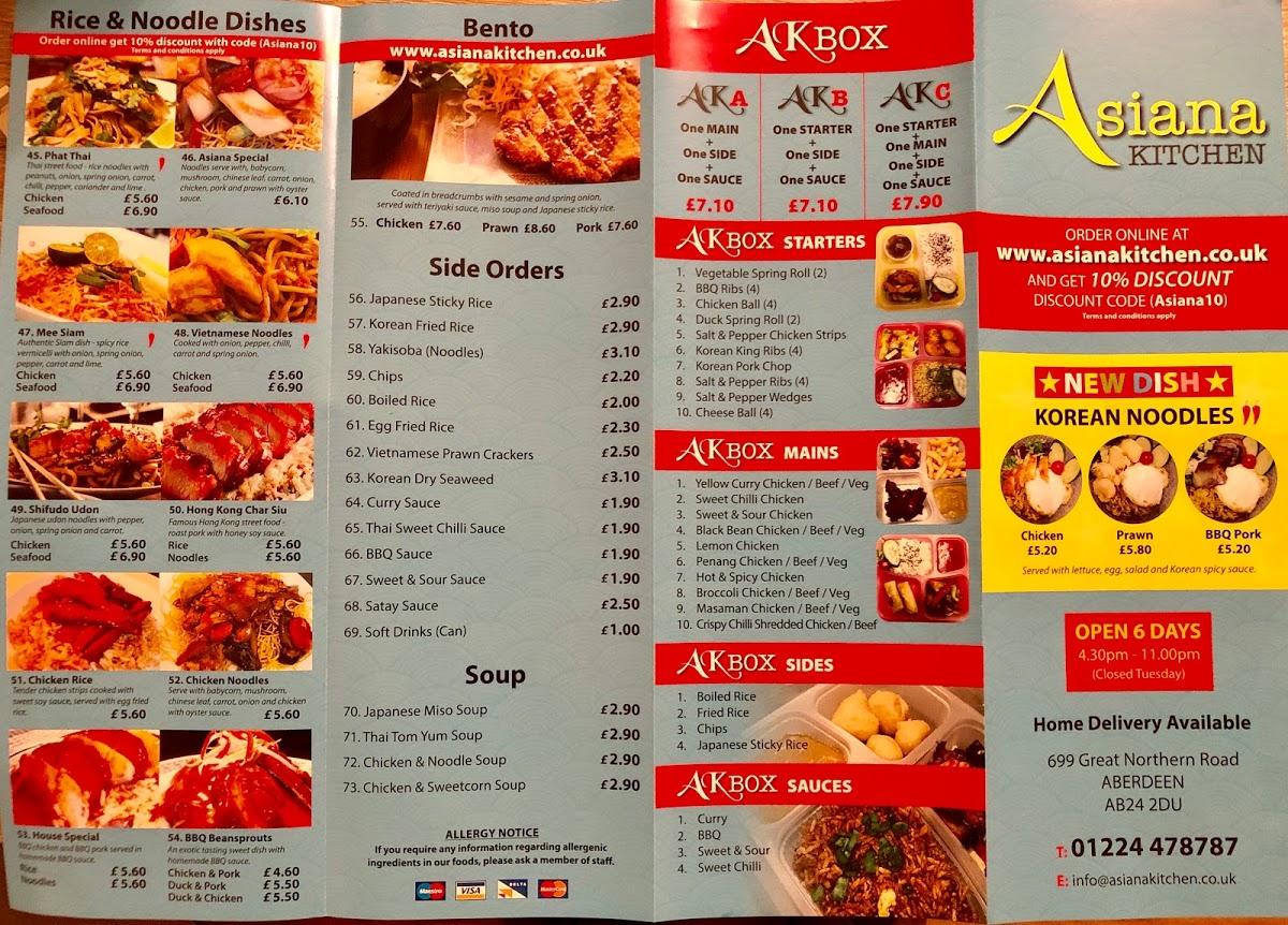 Menu at Asiana Kitchen restaurant, Aberdeen