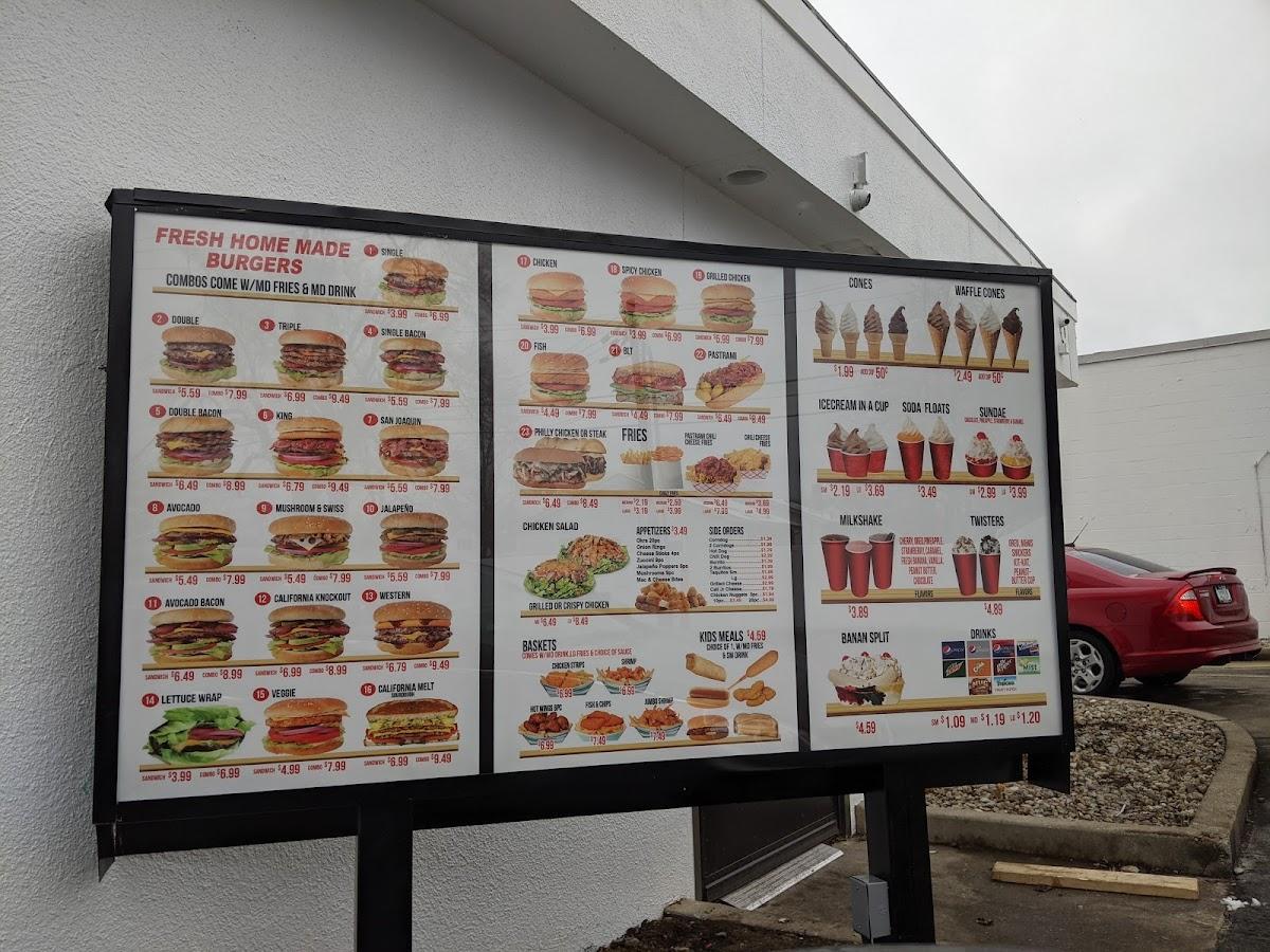 Menu at California Burger restaurant, Indianapolis, W 16th St