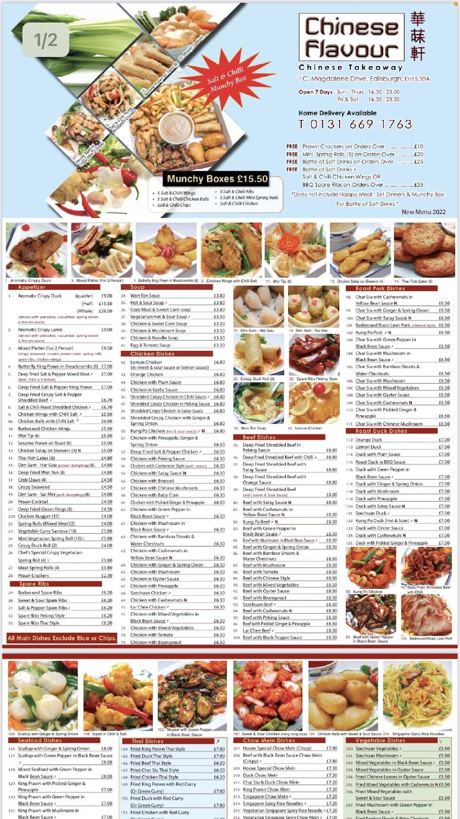 Menu at Chinese Flavour restaurant, Edinburgh