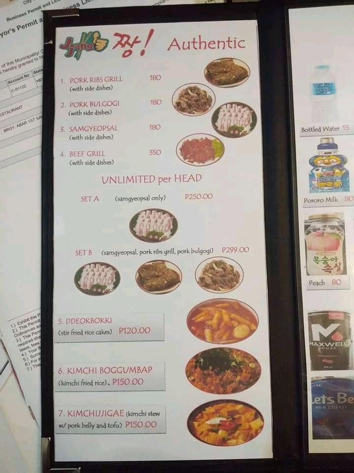 Carta de Jjang Korean BBQ, San Jose