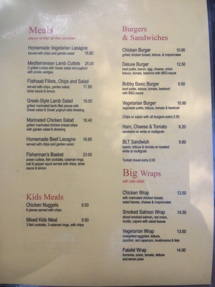 Menu at Lake Parramatta Cafe, North Parramatta