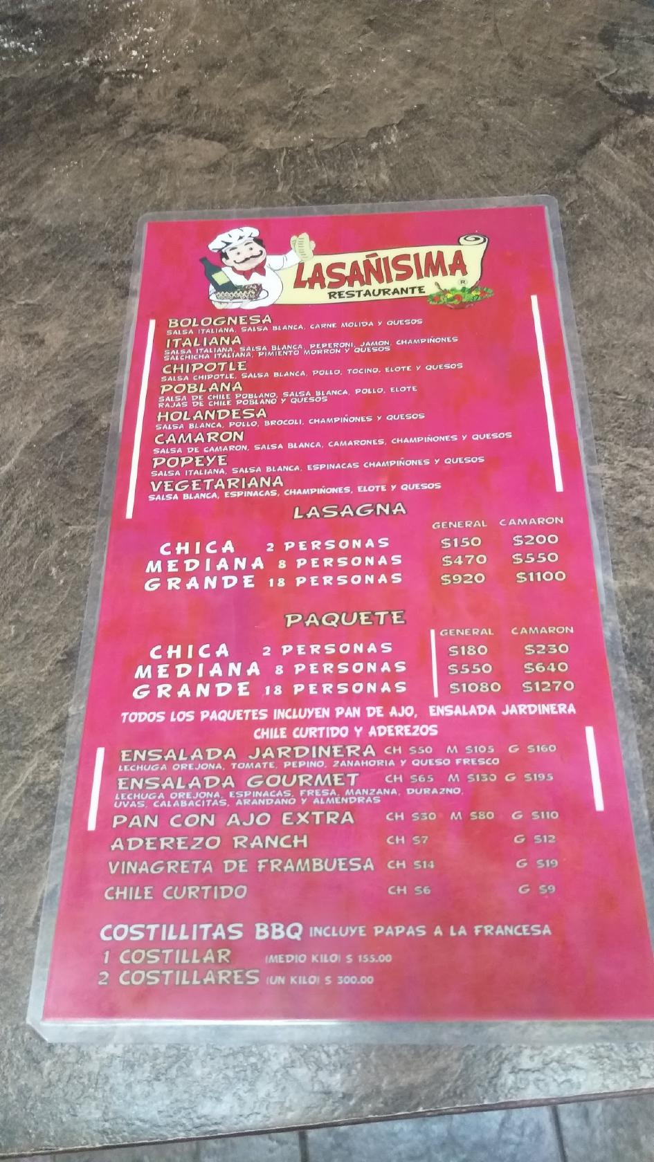 Menu at Lasañisima Restaurante, Chihuahua