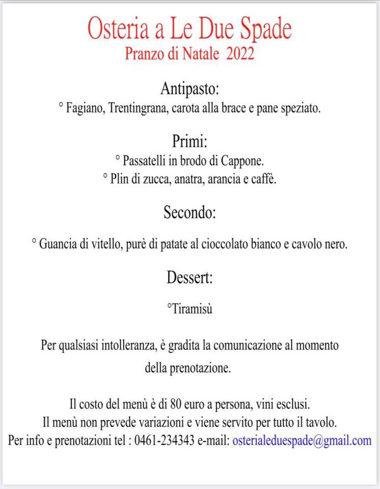 Menu at Osteria a le Due Spade restaurant, Trento