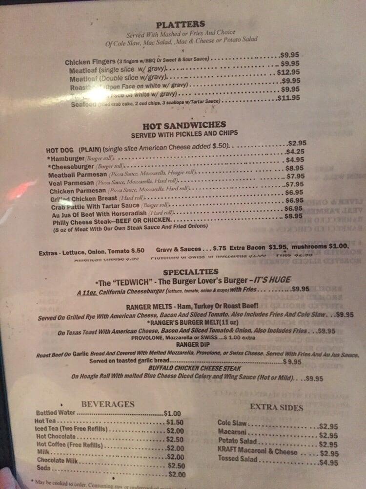 Carta del pub y bar Old Rangers Inn, Estados Unidos, 905 PA-390