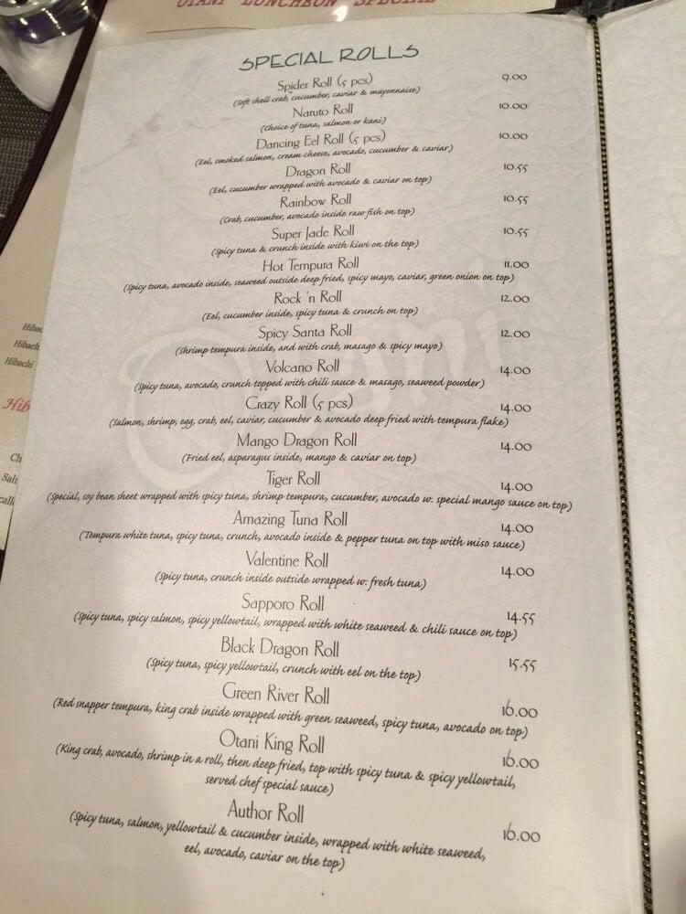Menu at Otani Japanese Cuisine restaurant, Crofton