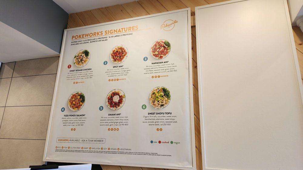 Menu at Pokeworks restaurant, Glastonbury