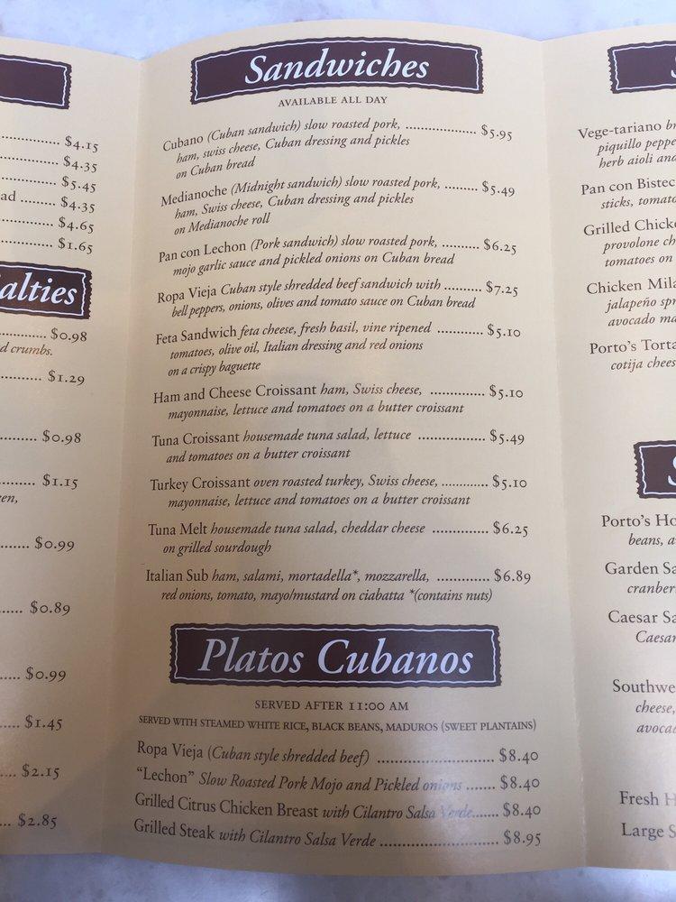 Menu at Porto's Bakery and Cafe, Burbank, Magnolia Blvd