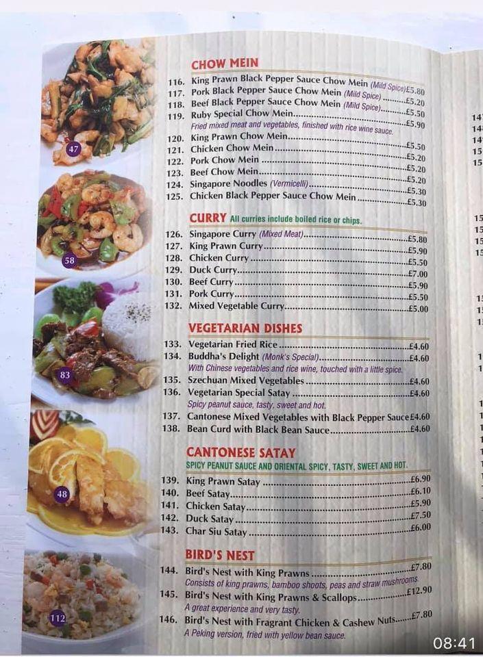 Menu at RUBY Cantonese and Chinese Restaurant, Lichfield, 29 St John St