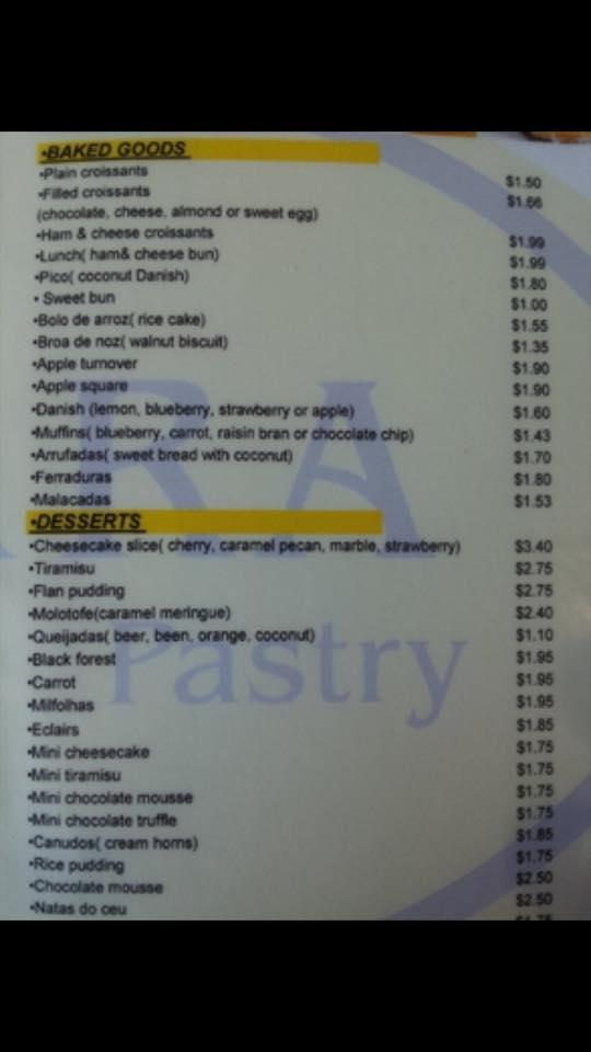 Menu at Seara Bakery, Toronto, Keele St