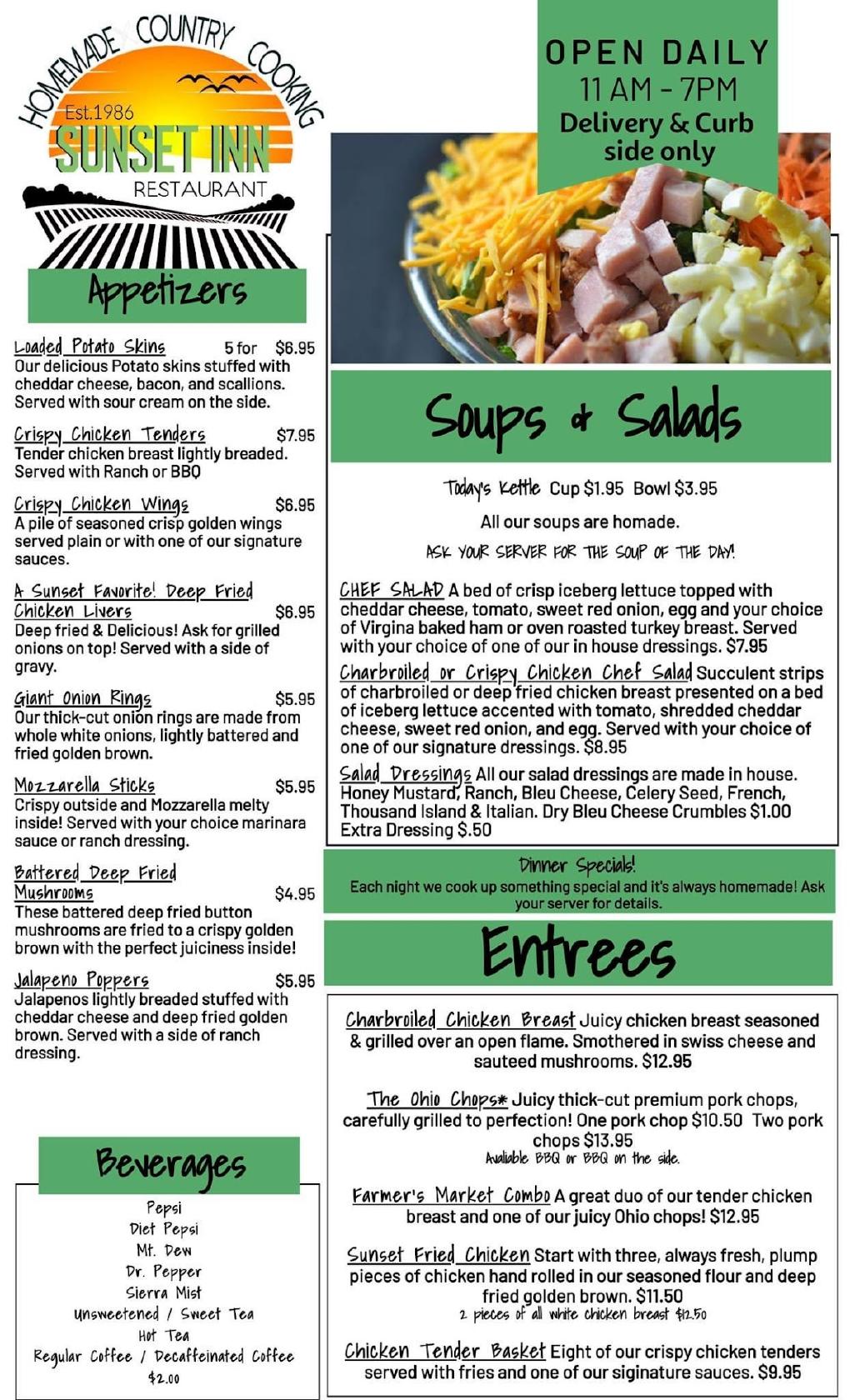 Menu at Sunset Inn Restaurant, Hebron