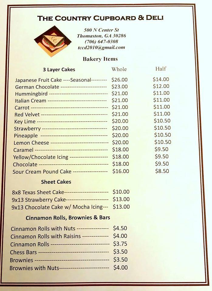 Menu at The Country Cupboard & Deli restaurant, Thomaston