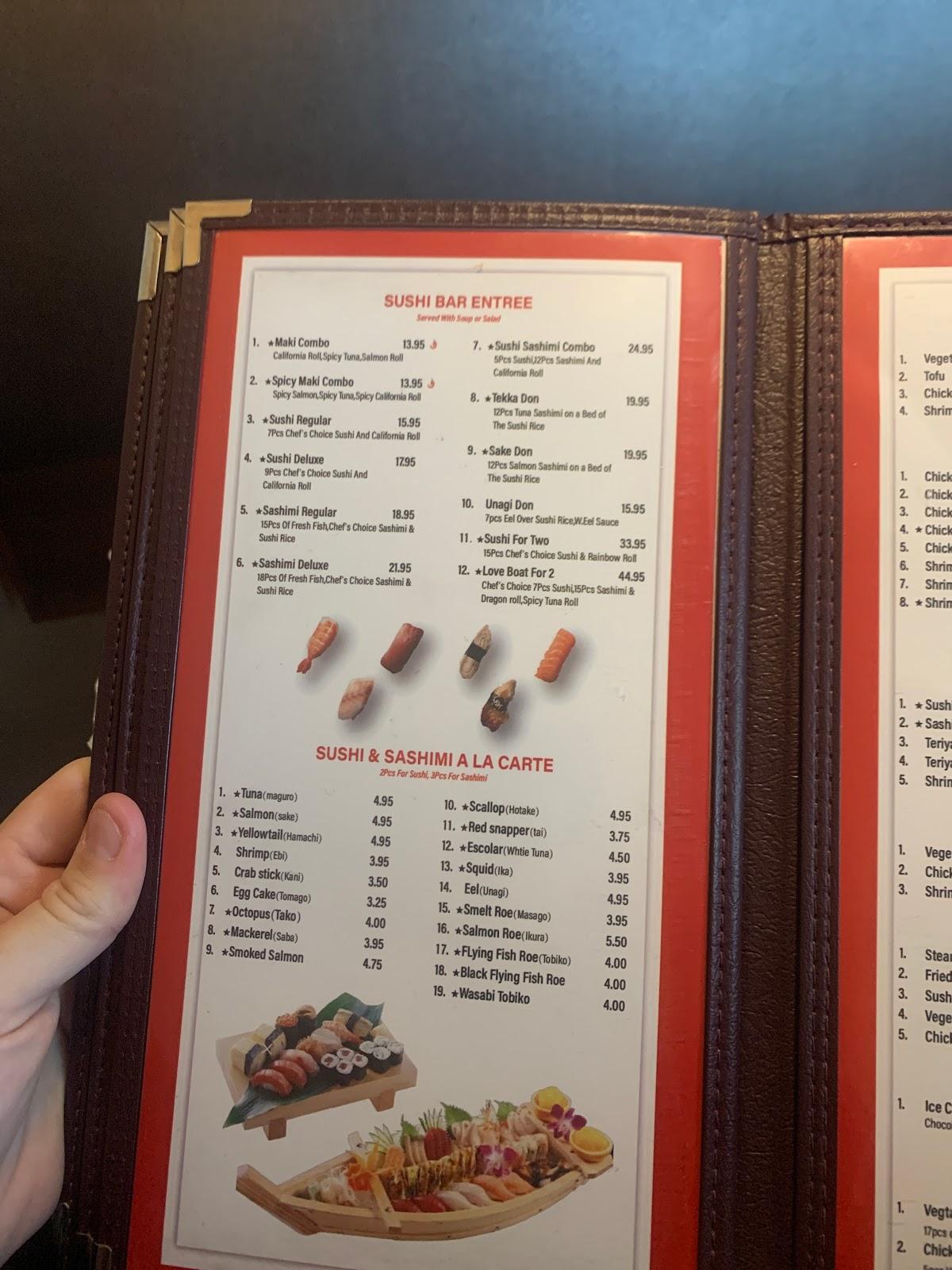 Menu at Yamazaki Sushi and Hibachi restaurant, Columbus