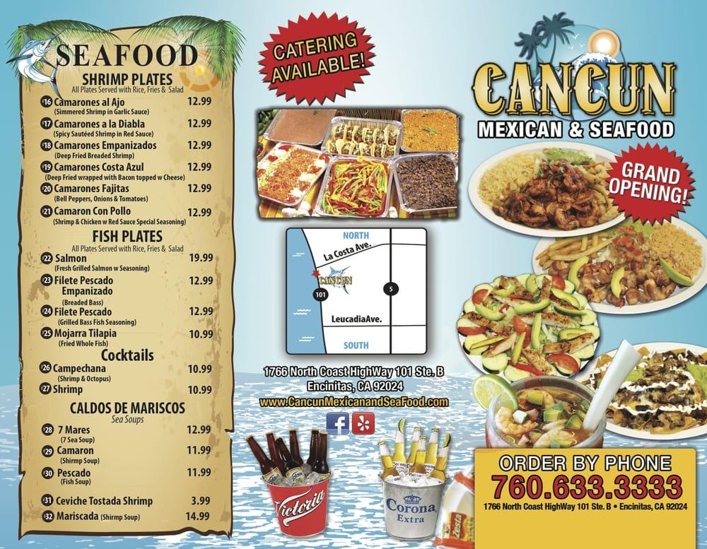 Menu at Cancun Mexican and Seafood restaurant, Encinitas