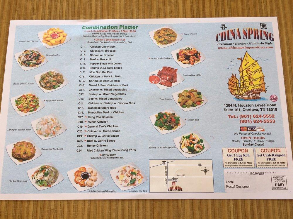 Menu at China Spring restaurant, Memphis