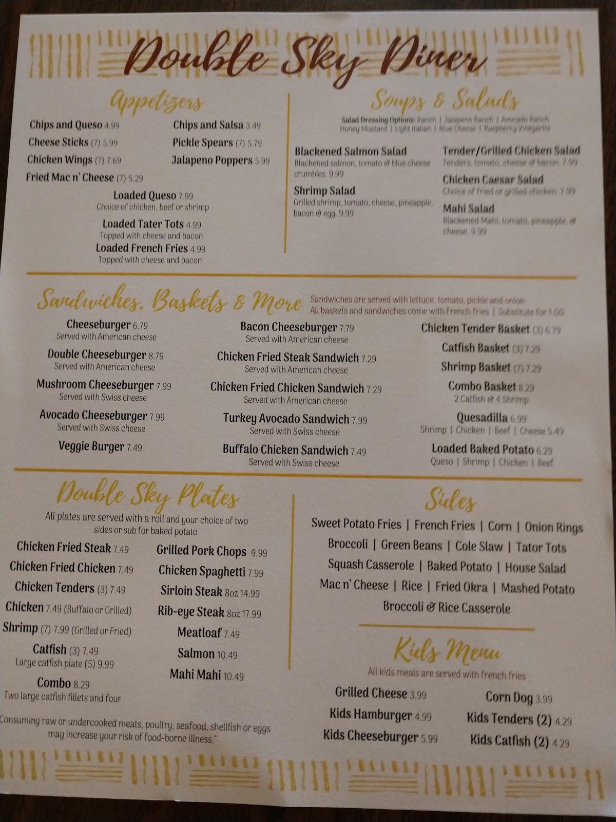 Menu at Double Sky Diner restaurant, Moody