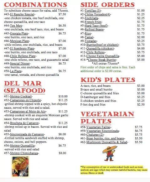 Menu at El Rancho Mexican Restaurant, Eastman