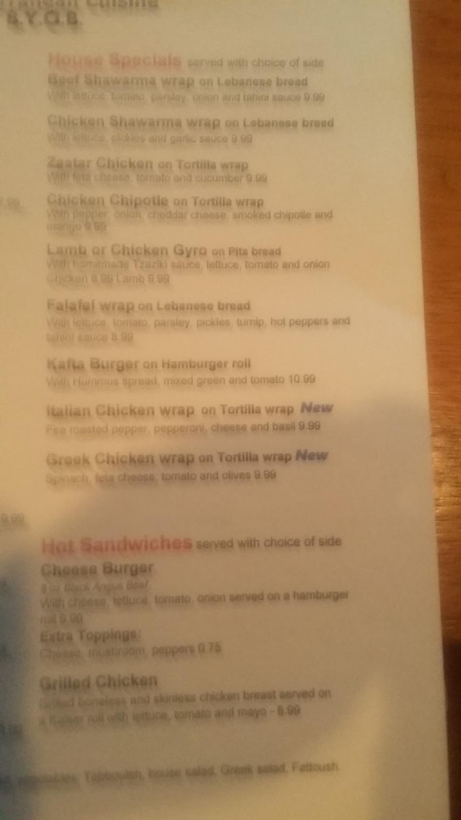 Menu at Fattoush Mediterranean Cuisine restaurant, Malvern