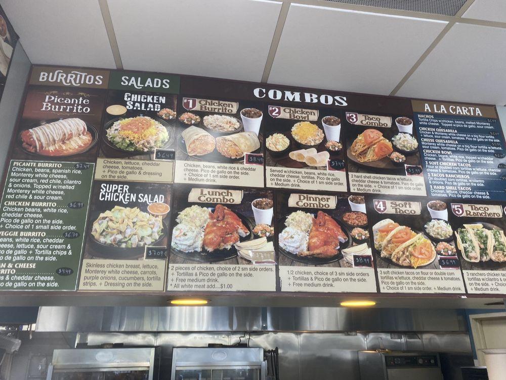 Menu at Juan's Super Pollo restaurant, Irwindale