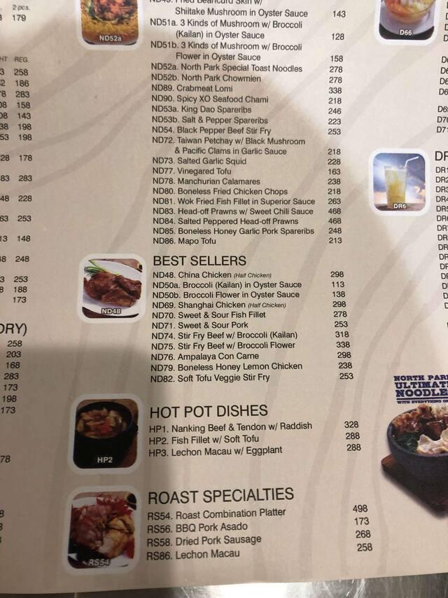Menu at North Park Noodles restaurant, San Juan, #329 P.Guevarra Street