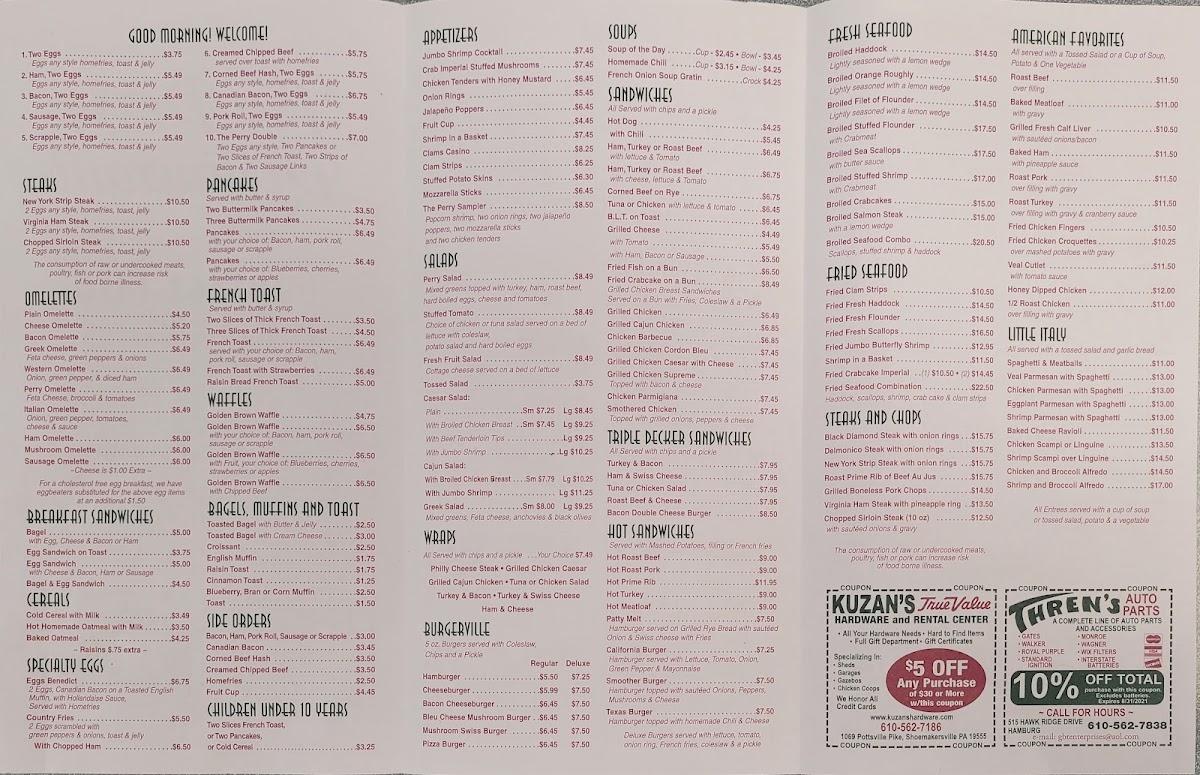 Menu at Perry Restaurant, Shoemakersville