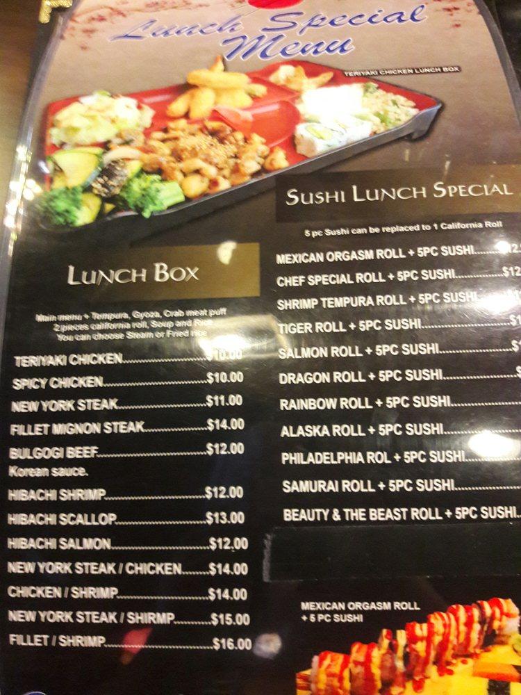 Menu at Sunny's Sushi restaurant, El Paso, Montana Ave