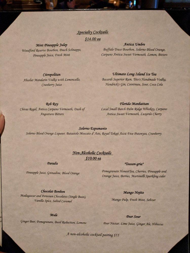 Menu at Victoria & Albert's restaurant, Orlando