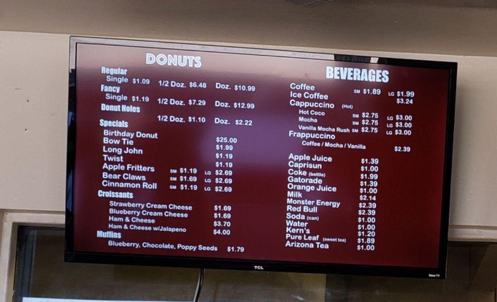 Menu at Alvernon Donut Shop restaurant, Tucson