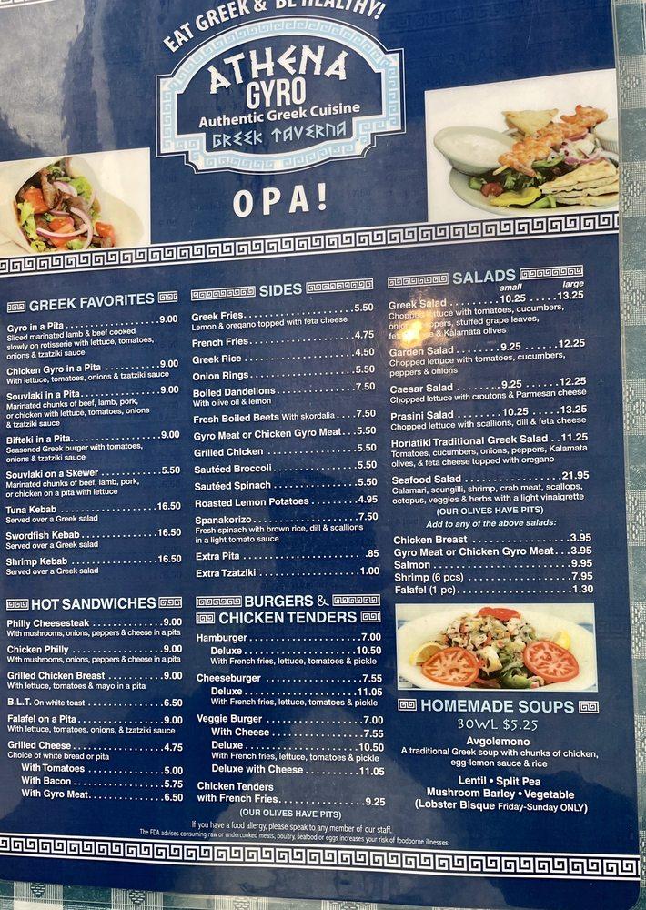 Menu at Athena Gyro restaurant, Lagrangeville