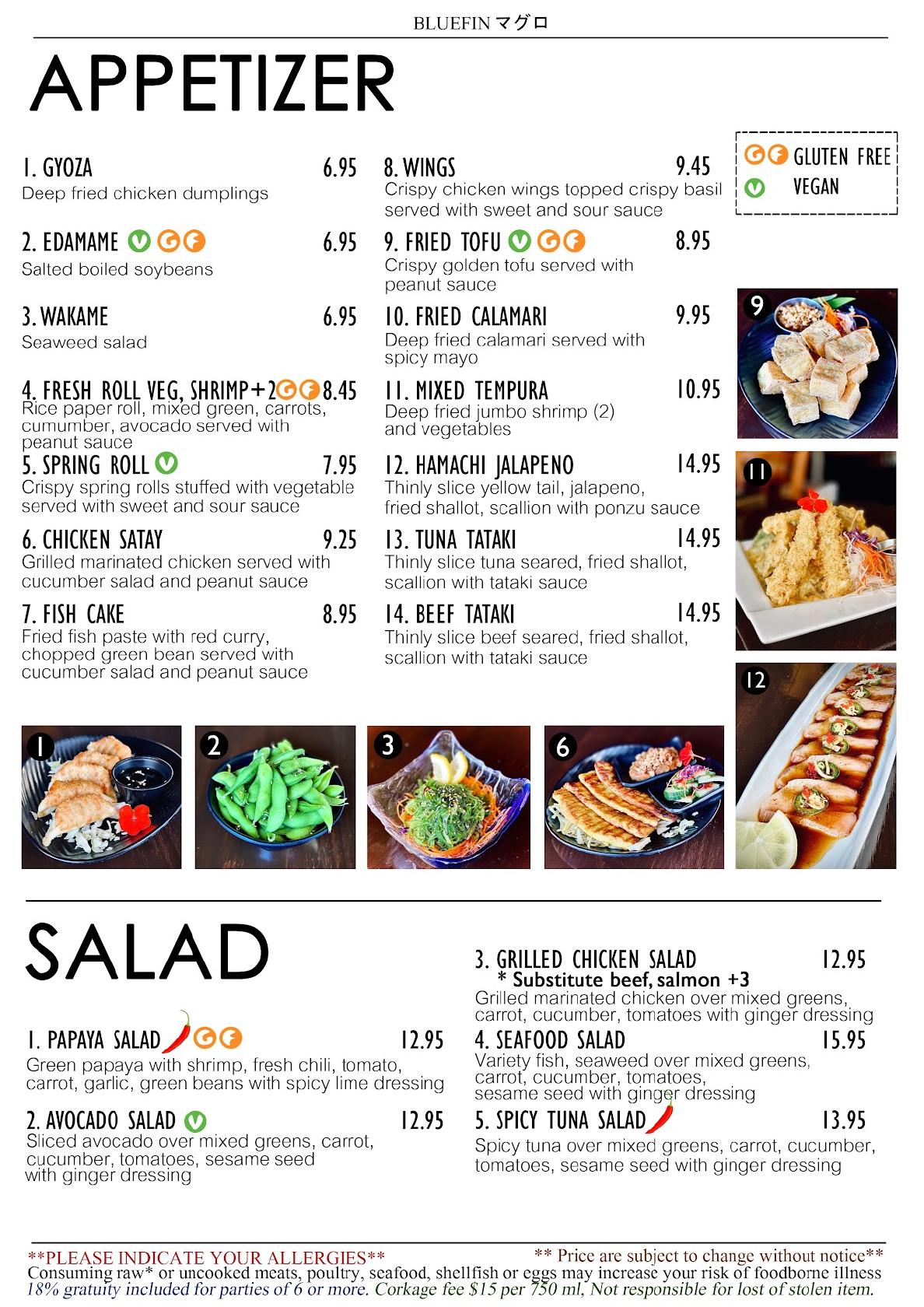Menu at Bluefin Sushi Thai restaurant, Alameda, Encinal Ave