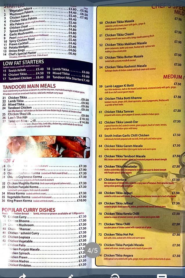 Menu at Curry Junction, Kirkintilloch, 2A Eildon Rd