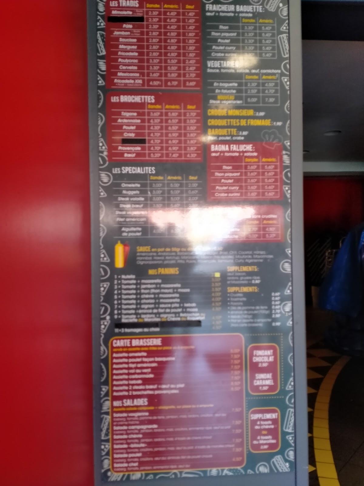 Menu au Frites en Nord fast food, Somain