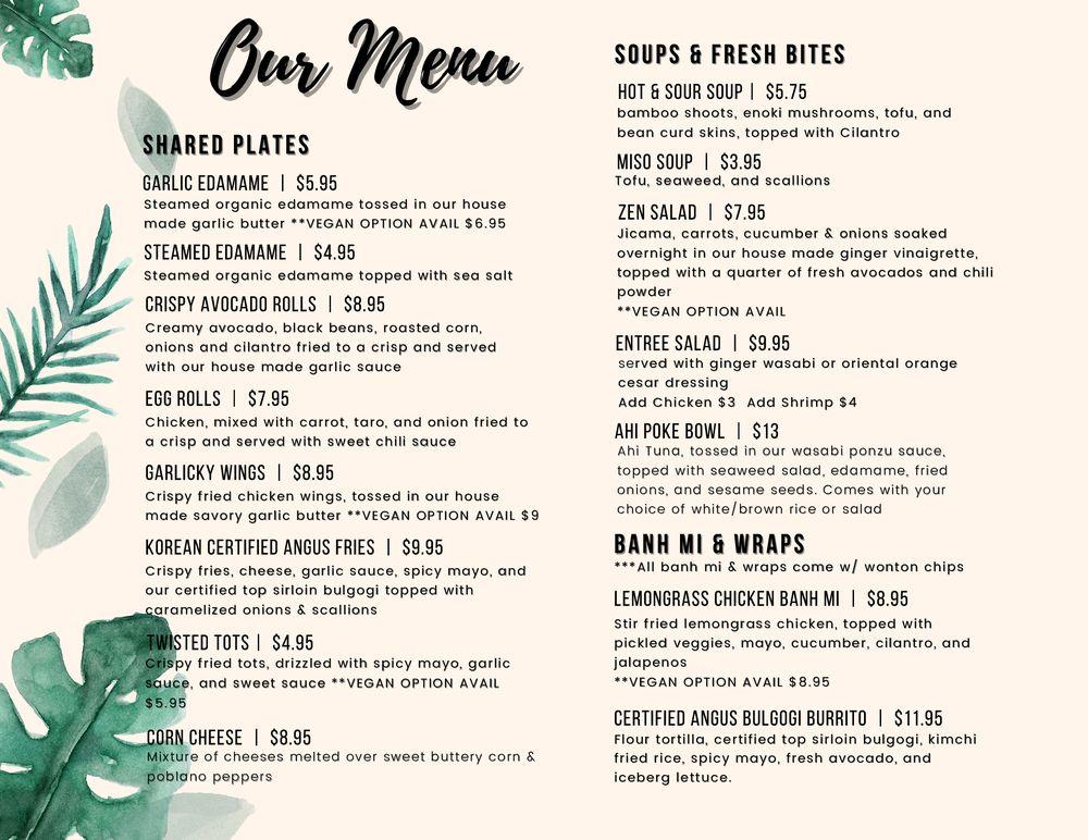 Menu at Fusion Eats restaurant, San Diego, 5299 Linda Vista Rd