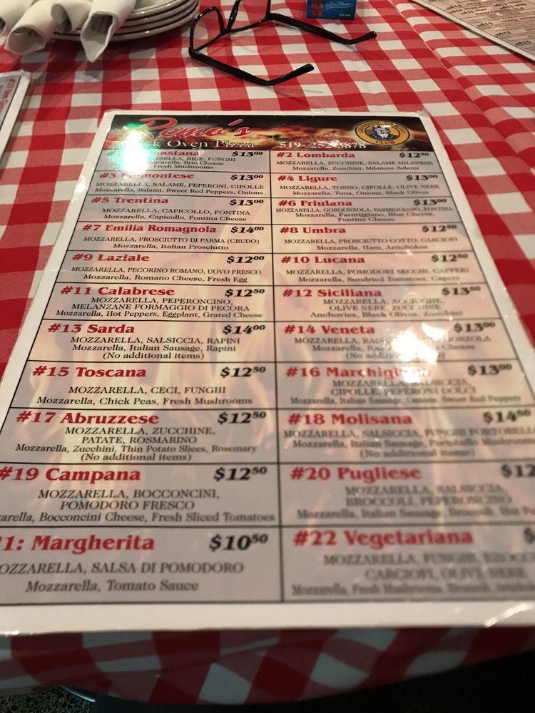 Menu at Giovanni Caboto pizzeria, Windsor
