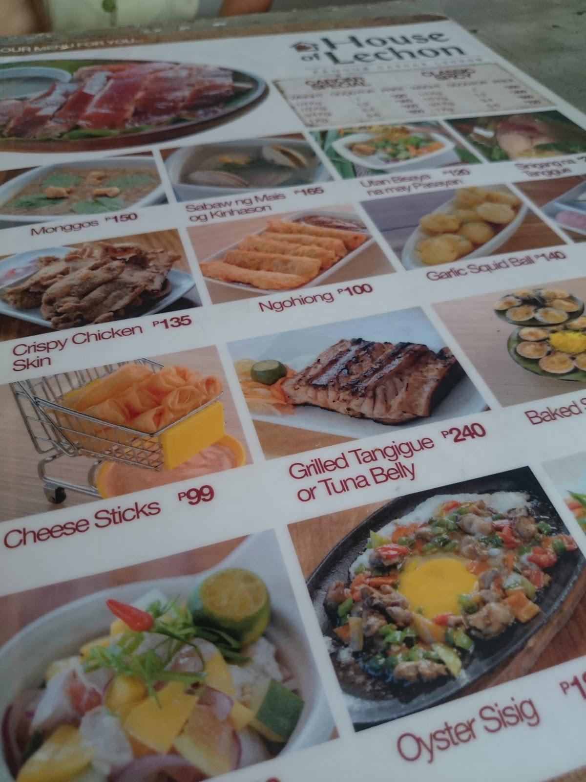 Menu at House of Lechon restaurant, Cebu City, Acacia St