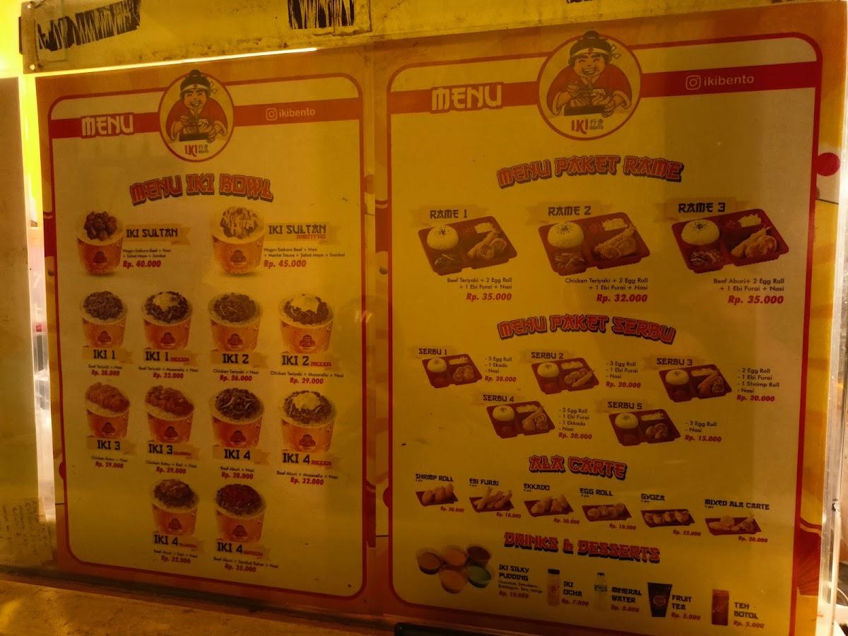Menu at IKI Bento Setiabudi restaurant, South Jakarta