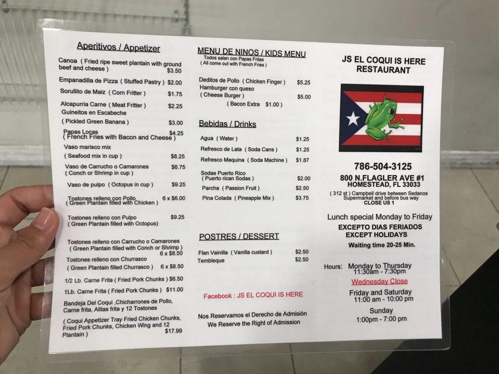 Menu at Coqui by Tayta's restaurant, Homestead
