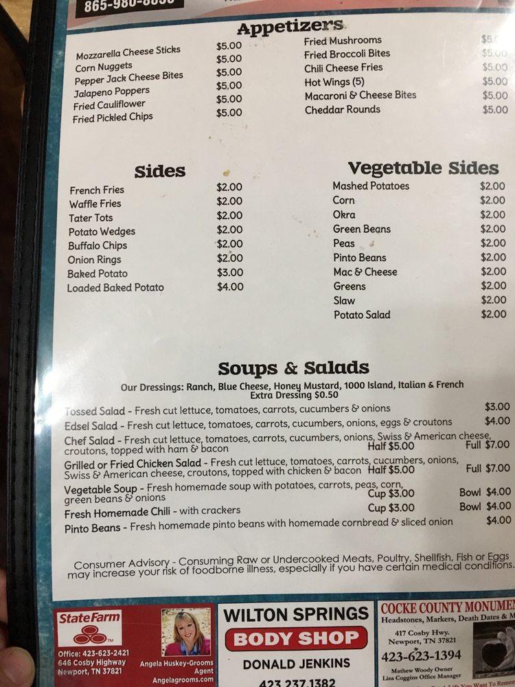 Menu at Janice's Diner restaurant, Cosby