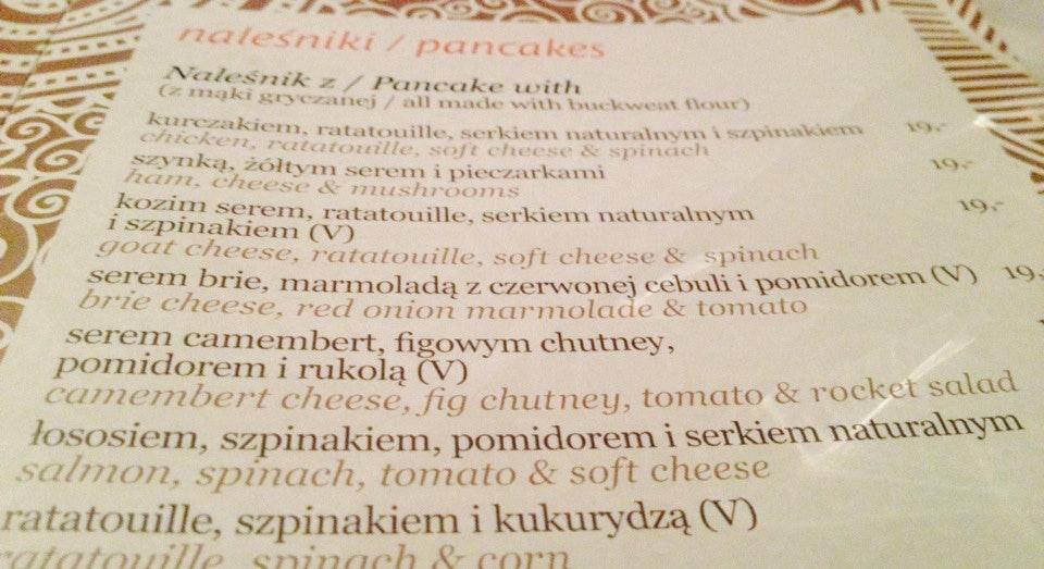 Menu at Le Bistro Parisien restaurant, Wrocław
