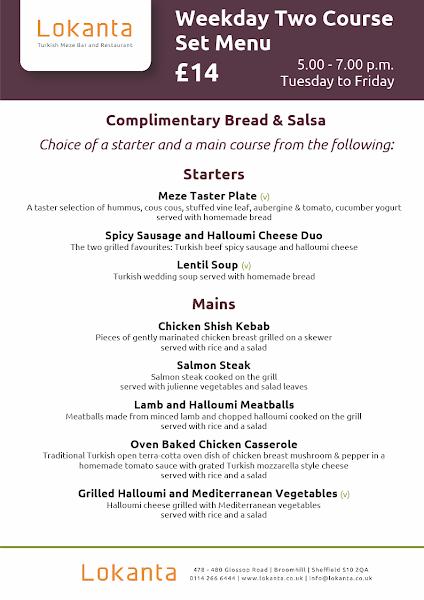 Menu at Lokanta restaurant, Sheffield