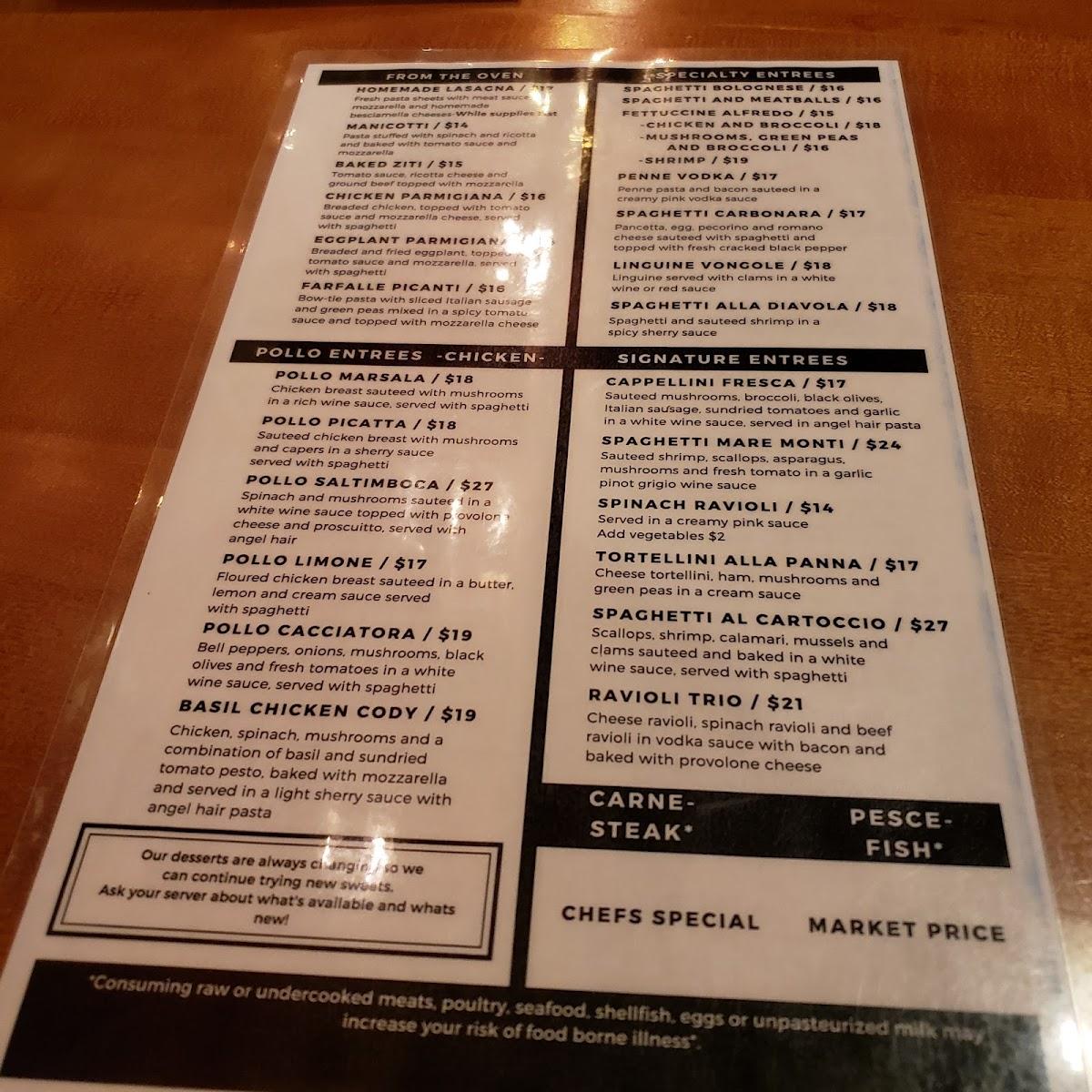 Menu at Mamma Lucia restaurant, Wilmington