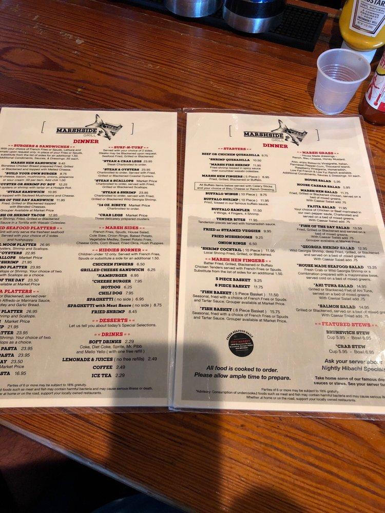 Menu at Marshside Grill steakhouse, Brunswick