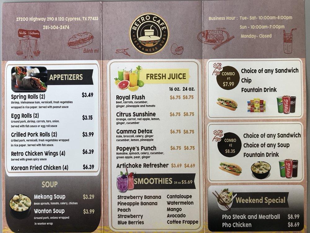Menu at Retro Cafe, Cypress