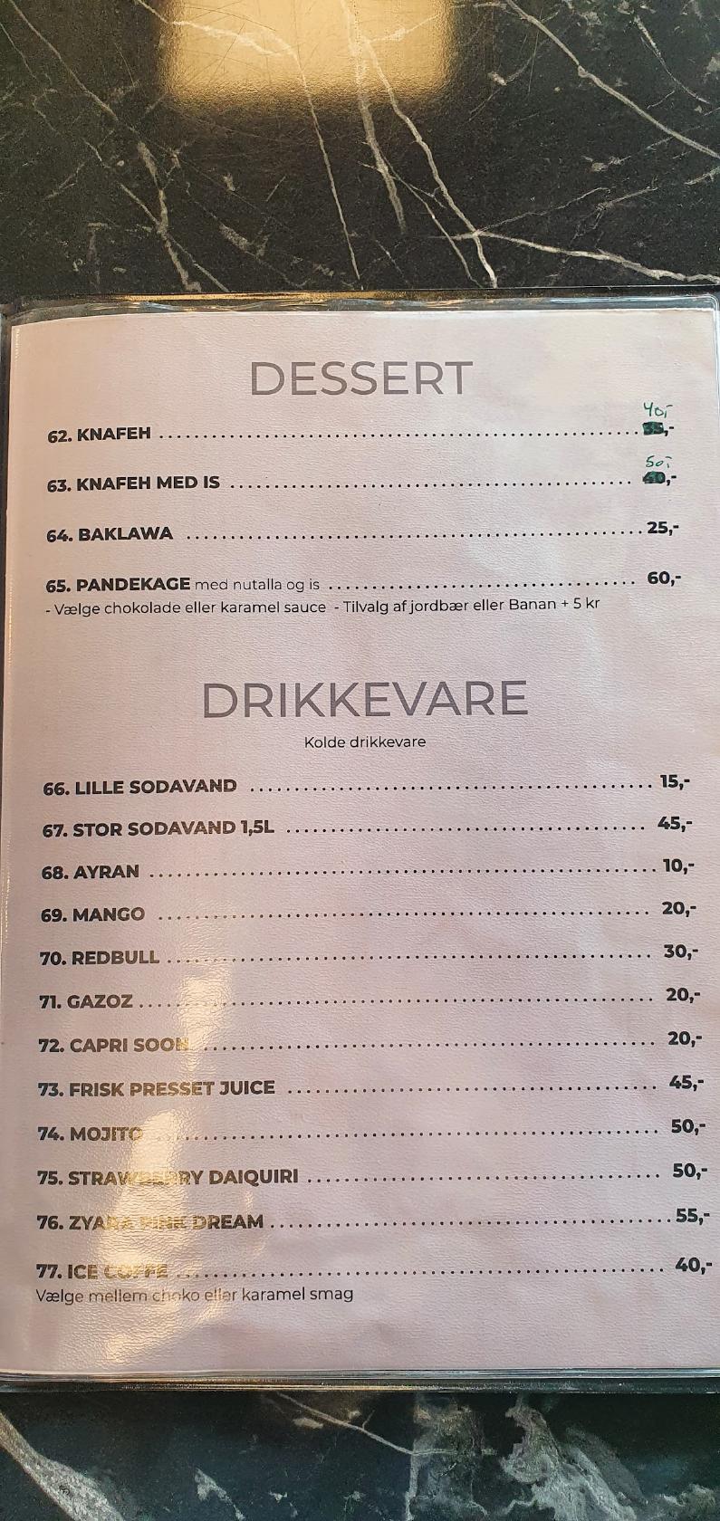 Menu at ZYARA RESTAURANT, Aarhus